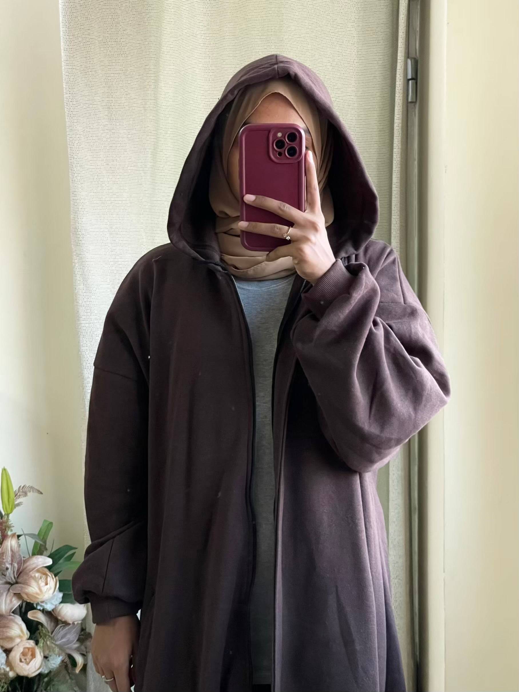 Hoodie Abaya (Dark Brown) Attires For Muslimah