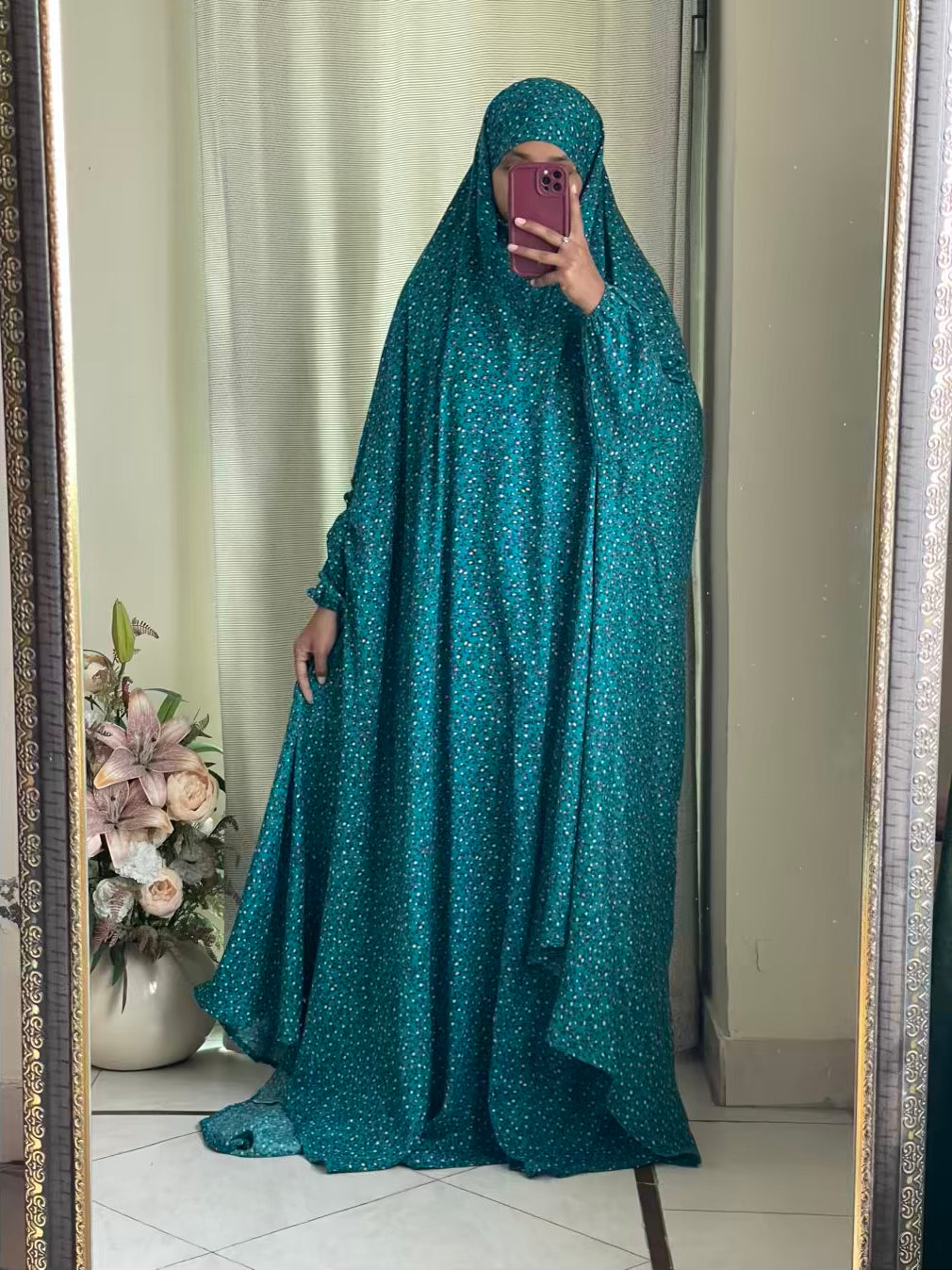 Full Coverage Namaz chadar with sleeves + Niqab (Linen) Attires For ...